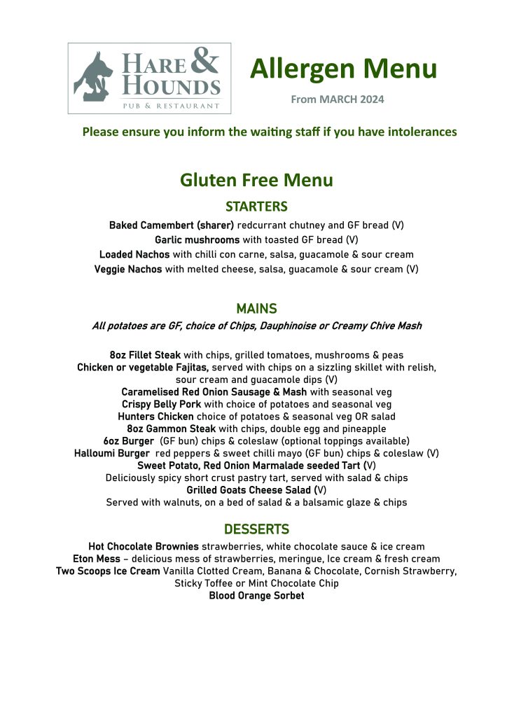 menus – The Hare & Hounds
