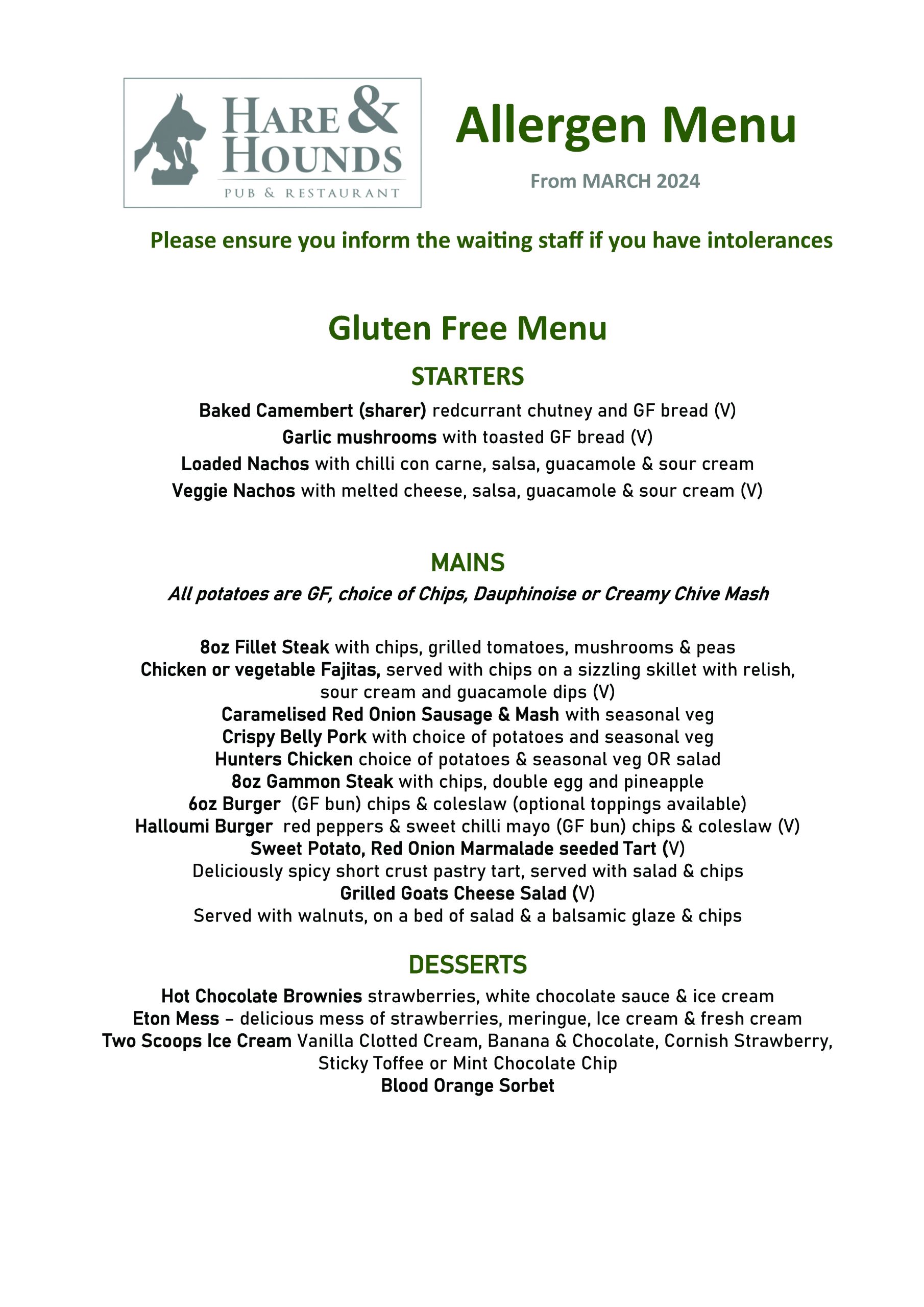 menus – The Hare & Hounds