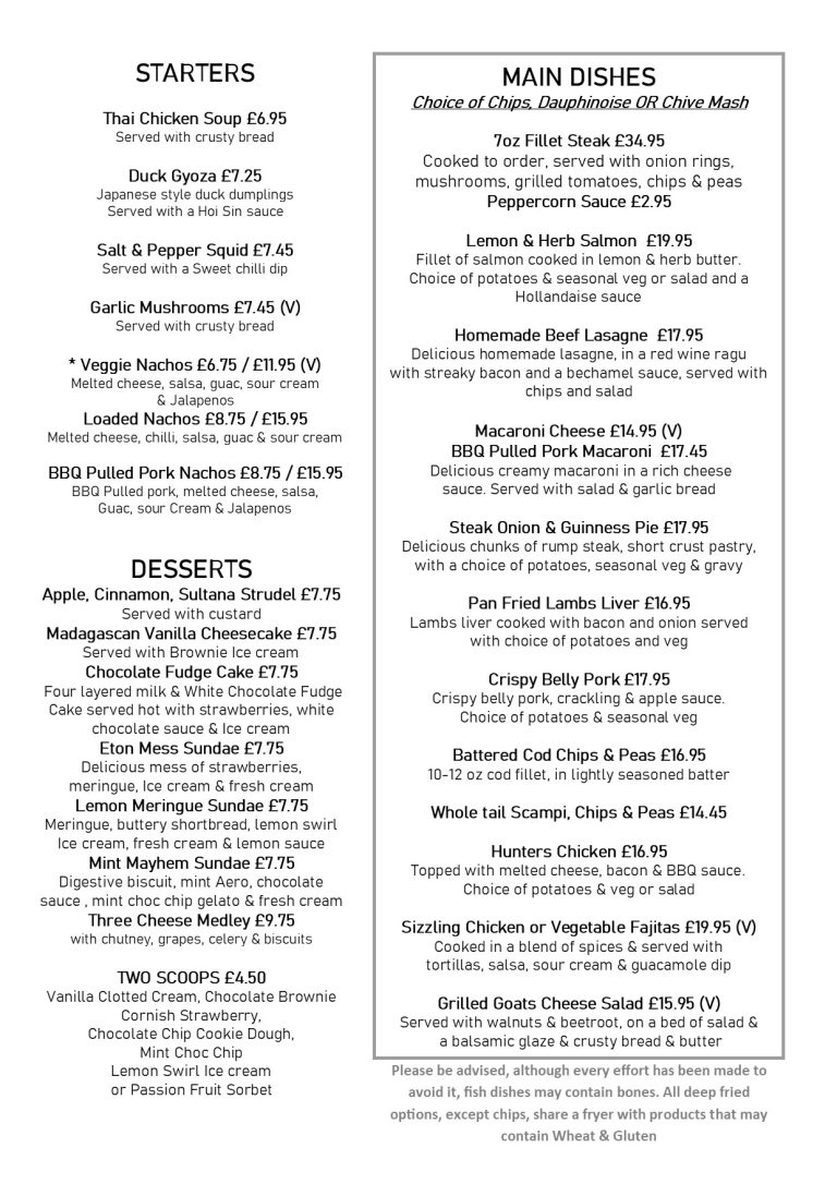 menus – The Hare & Hounds