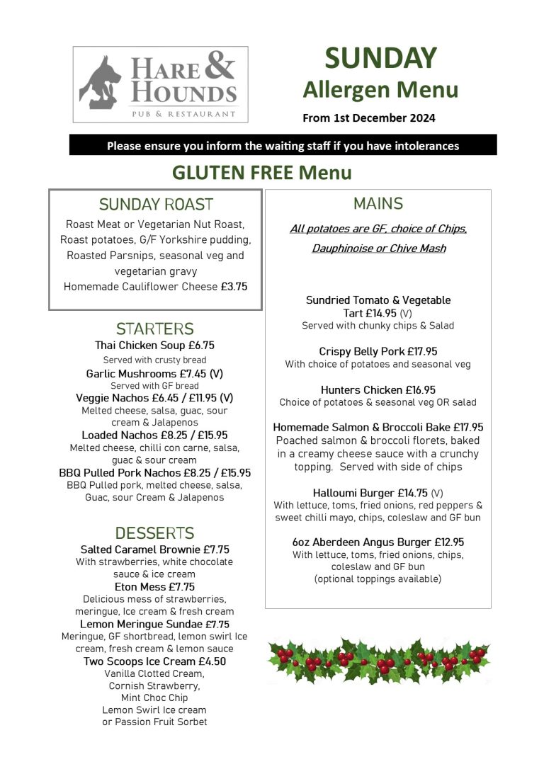 menus – The Hare & Hounds