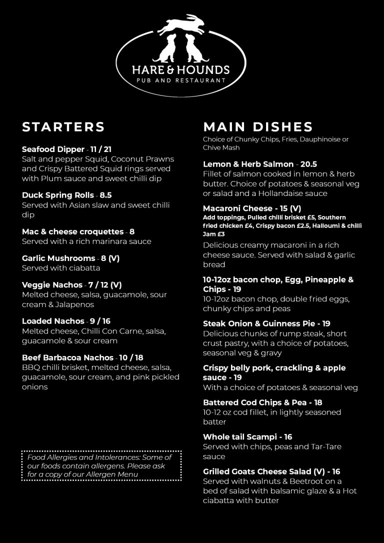 menus – The Hare & Hounds